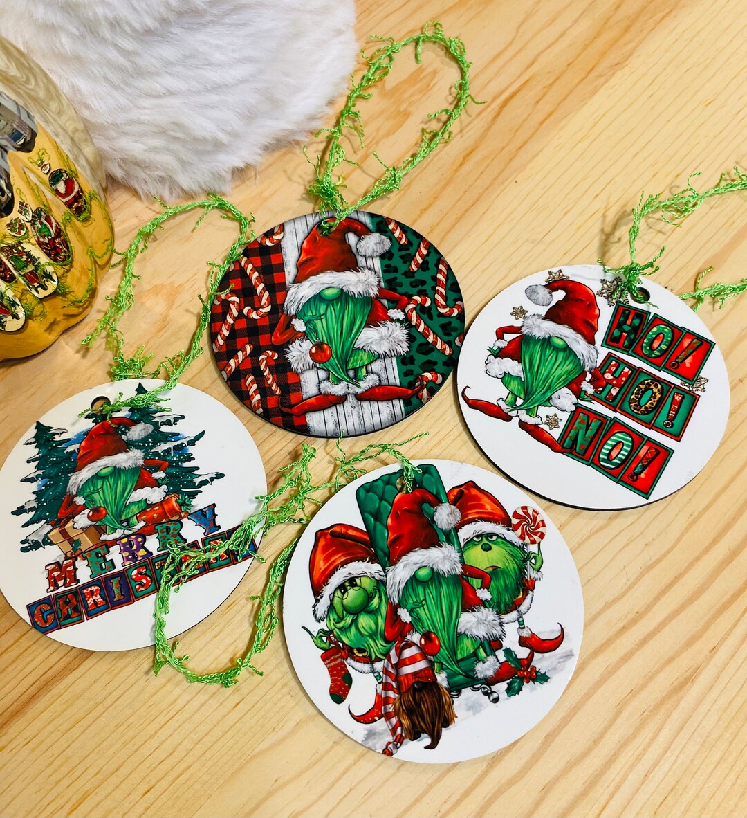 Grinch Gnome Christmas Ornaments 4 Pack Set | Christmas Tree Decor ...