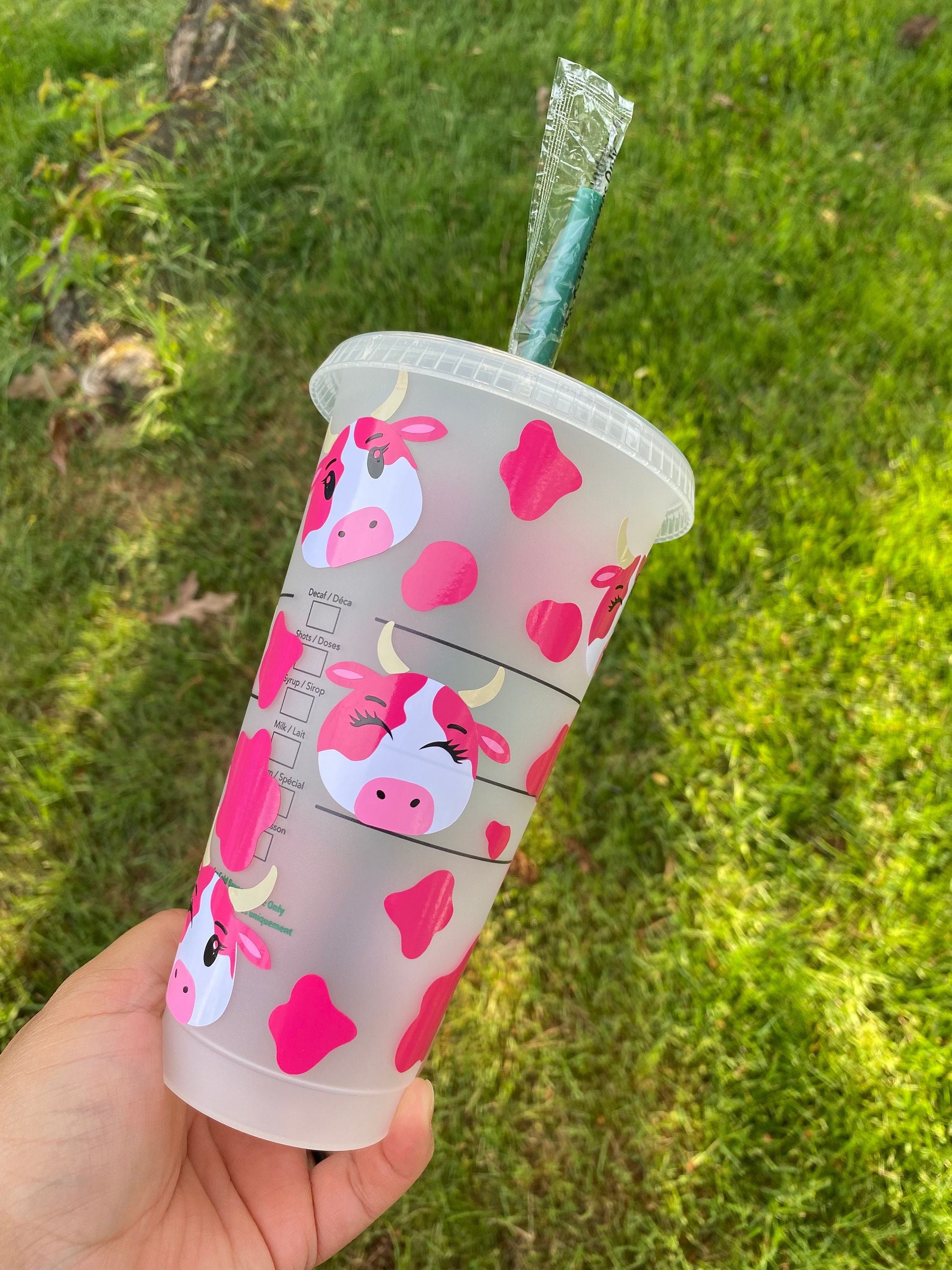 Cow Print Starbucks 24oz Cold Cup Reusable Cold Cup Pink Cow Print ...