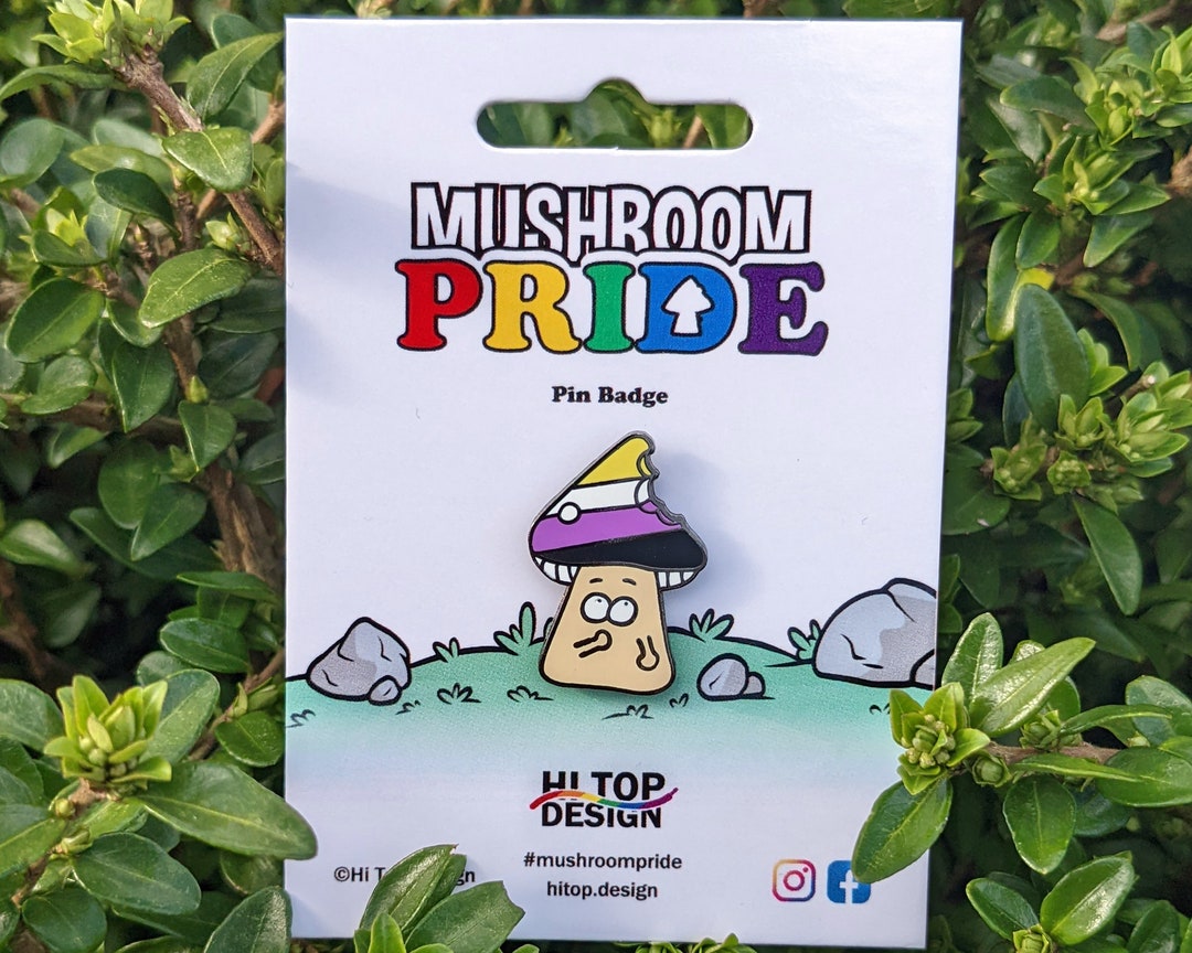 Non-binary Mushroom Pride Pin — Pride LGBT Genderfluid Gay Agender ...