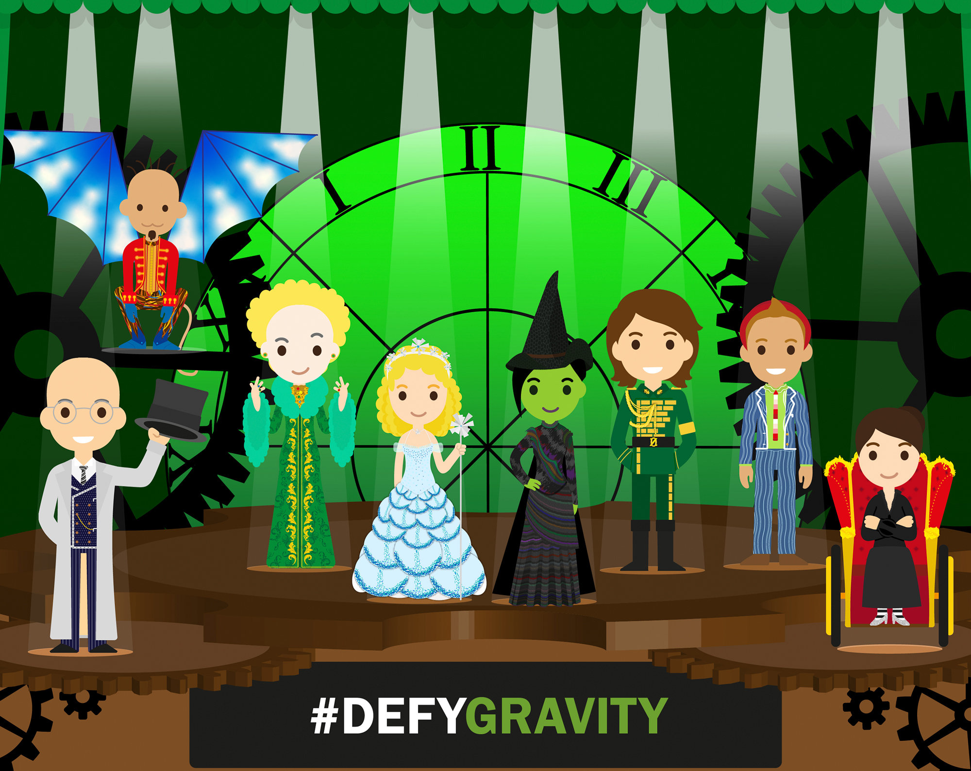 Wicked Print - Musical Art Work, Theatre Cast Recreated Cartoon Figures ...