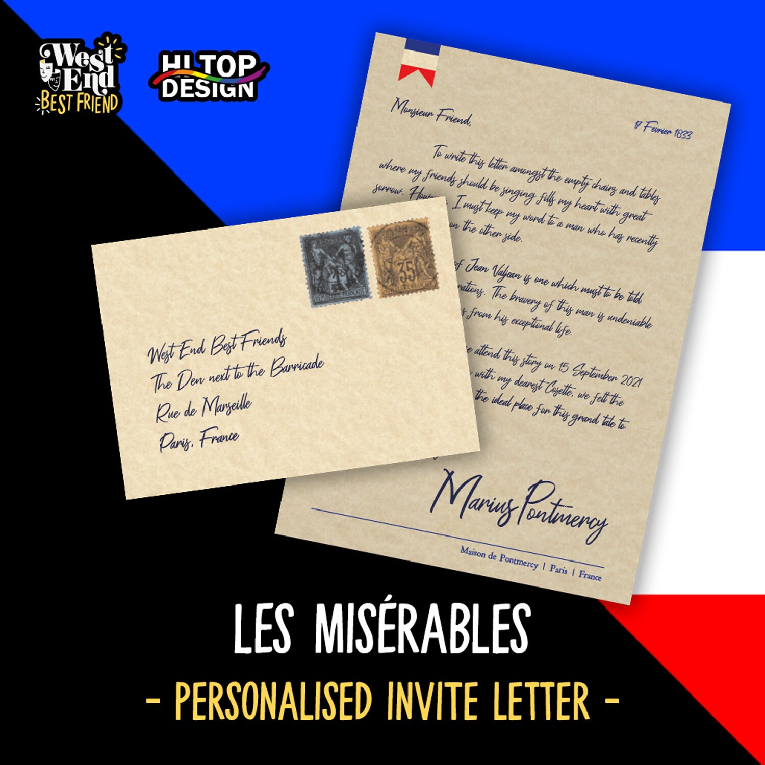 Les Miserables Personalised Invite Letter Musical Themed Gift Broadway ...