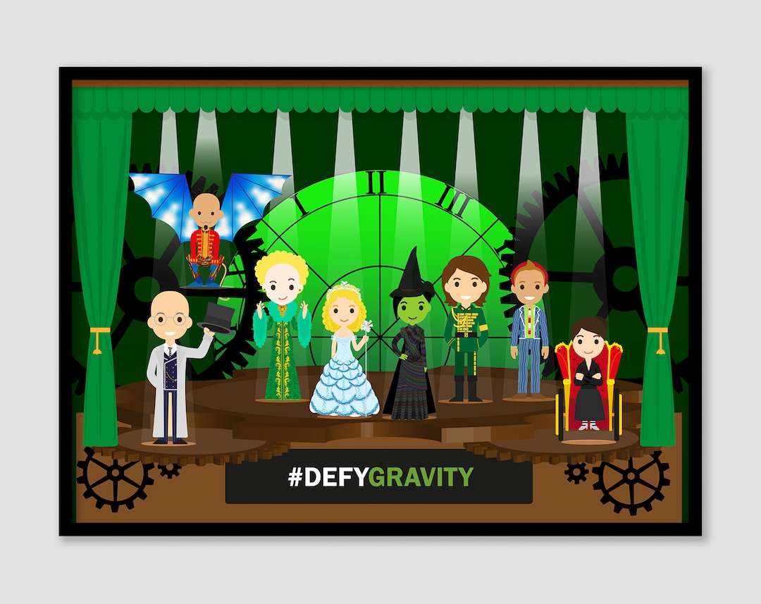 Wicked Print - Musical Art Work, Theatre Cast Recreated Cartoon Figures ...