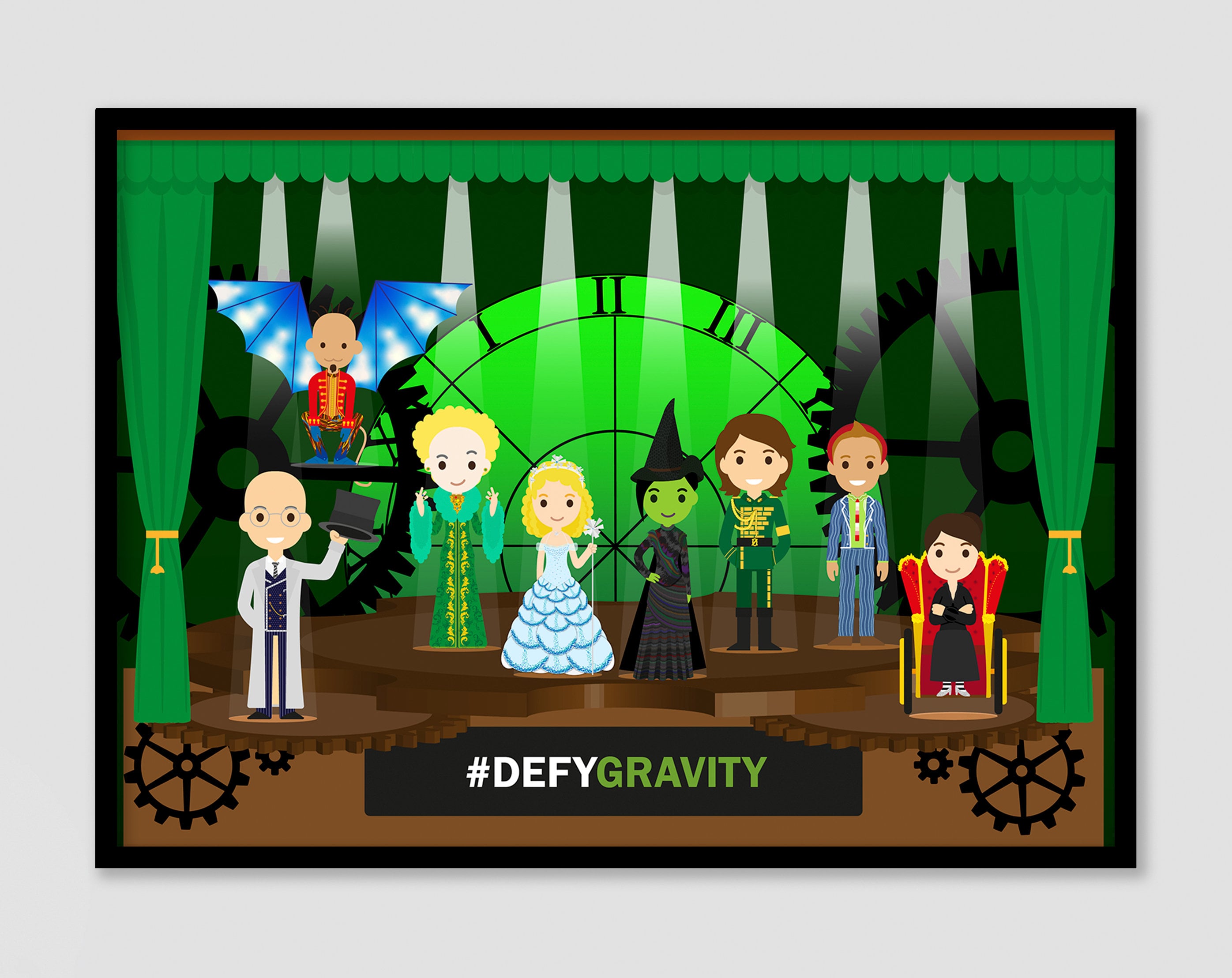 Wicked Print Musical Art Work, Theatre Cast Recreated Cartoon Figures ...
