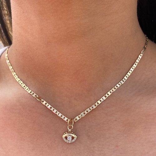 18k Gold Filled Evil Eye Necklace/ Evil Eye Chain - Etsy