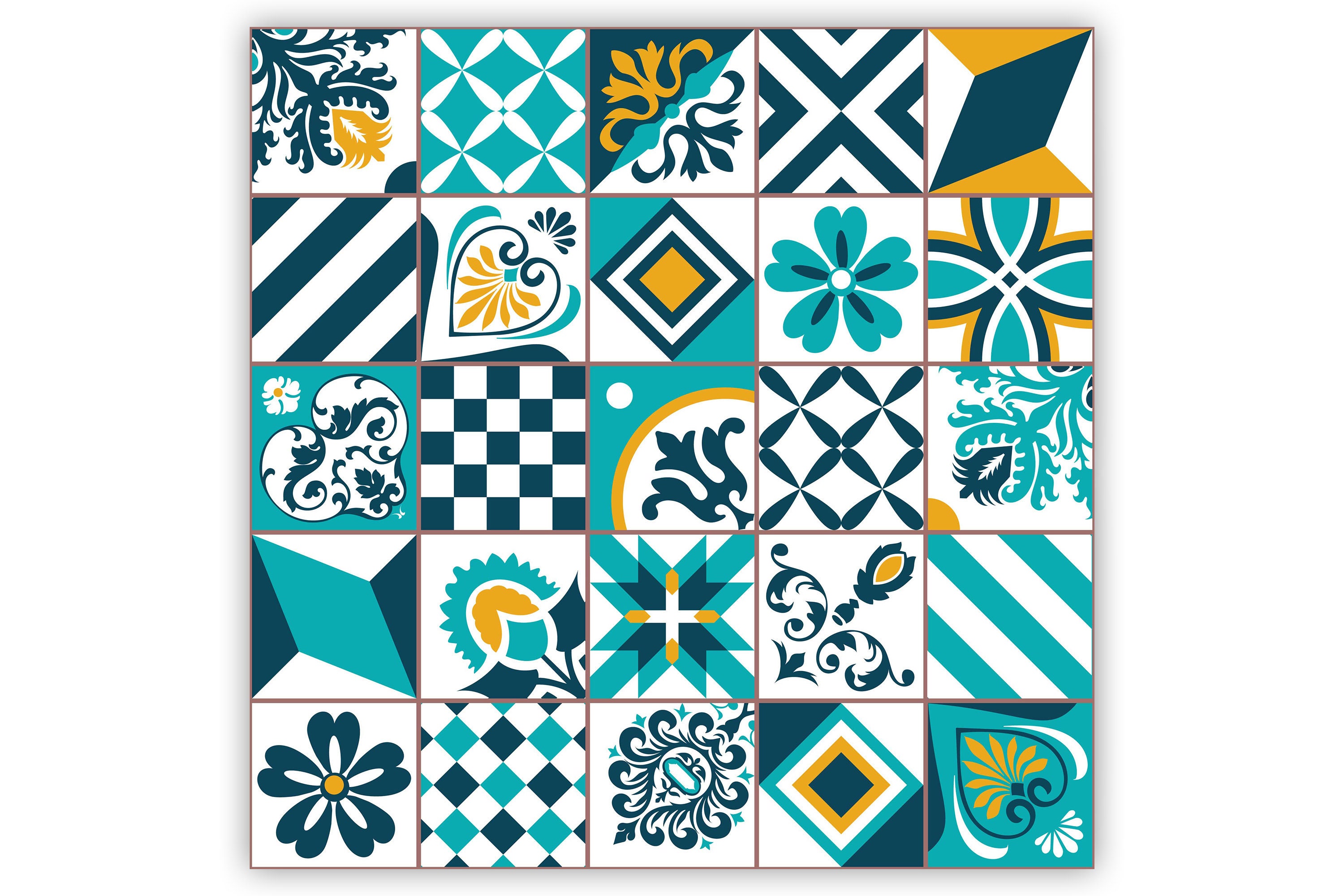 Turquoise Patchwork Tile Decals, Vinyl Sticker Kitchen, Bathroom ...