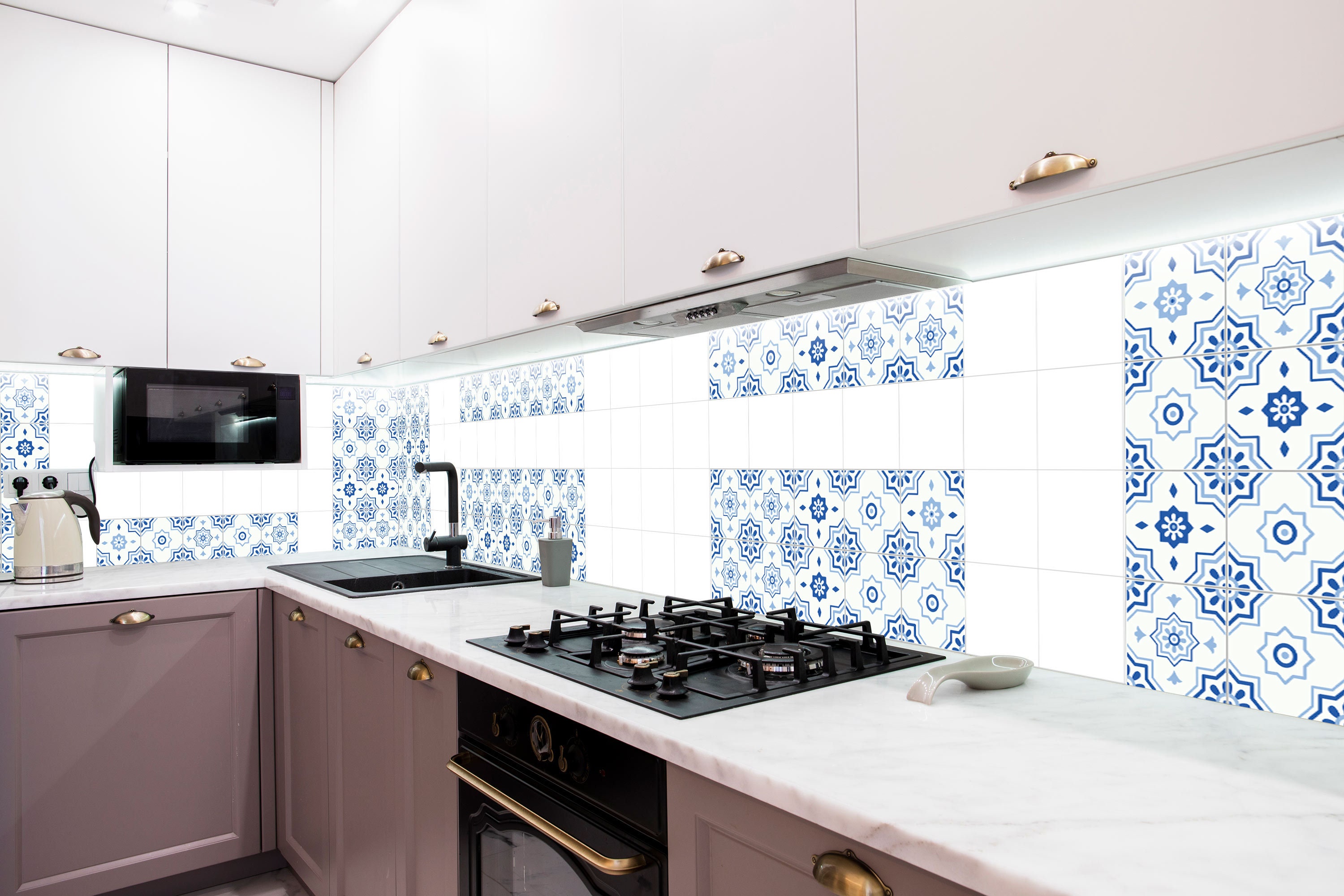 Vintage Blue Tile Decals, Vinyl Sticker Kitchen, Bathroom, Upstairs ...