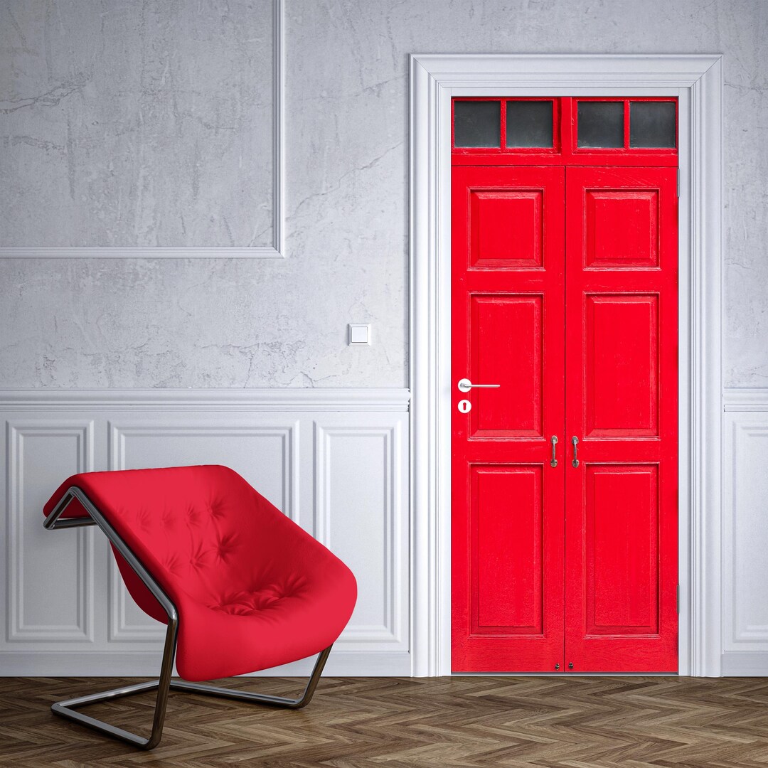 Red Rustic DOOR Decal, Peel & Stick Vinyl, Vintage Wood Decor, Any Room ...