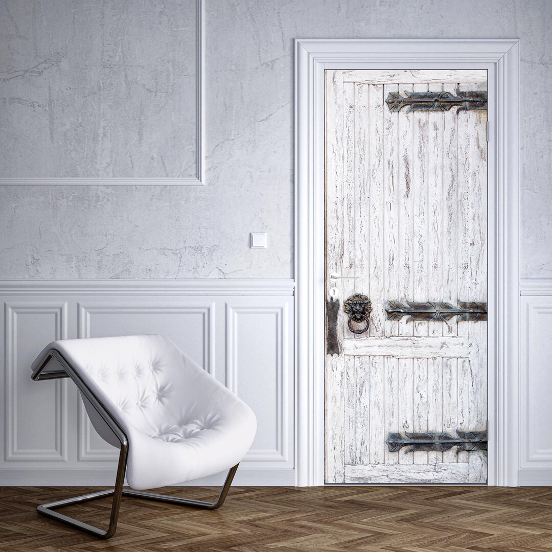 White Rustic DOOR Decal, Peel & Stick Vinyl, Vintage Shabby Door Decor ...