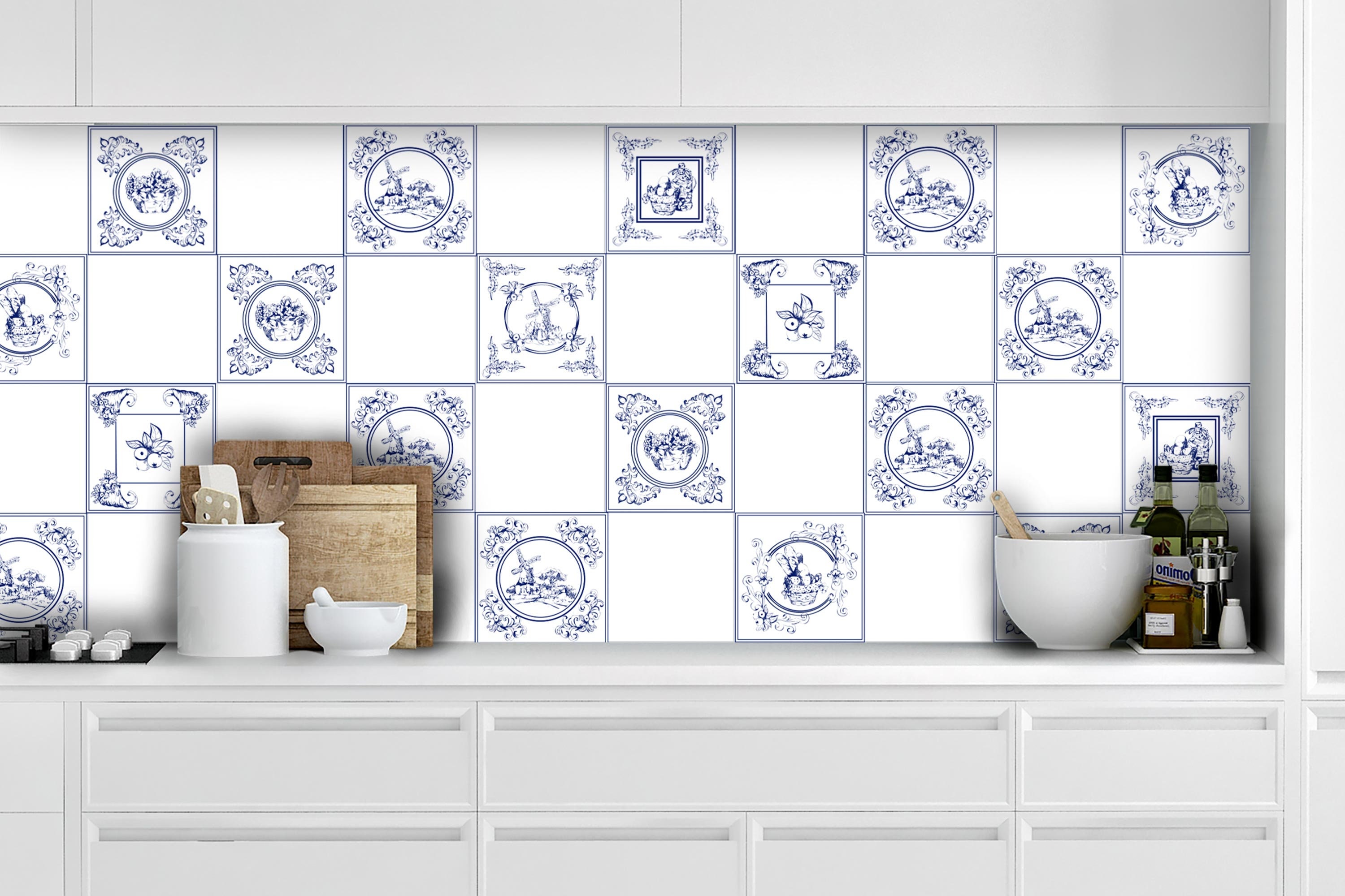 Blue Vintage Netherland Tile Decals, Vinyl Sticker Kitchen, Bathroom ...
