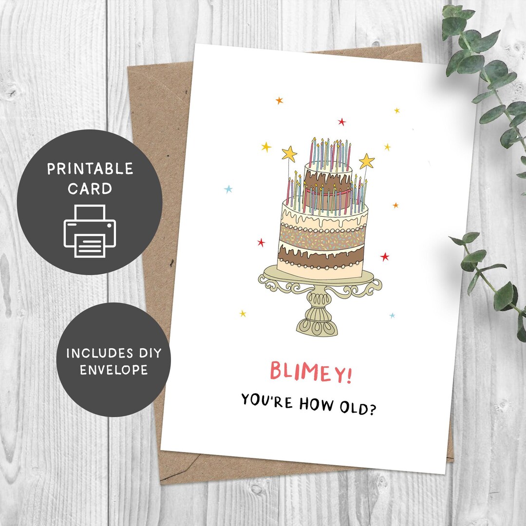 Blimey! You're How Old? Birthday Card - Downloadable Birthday Card ...