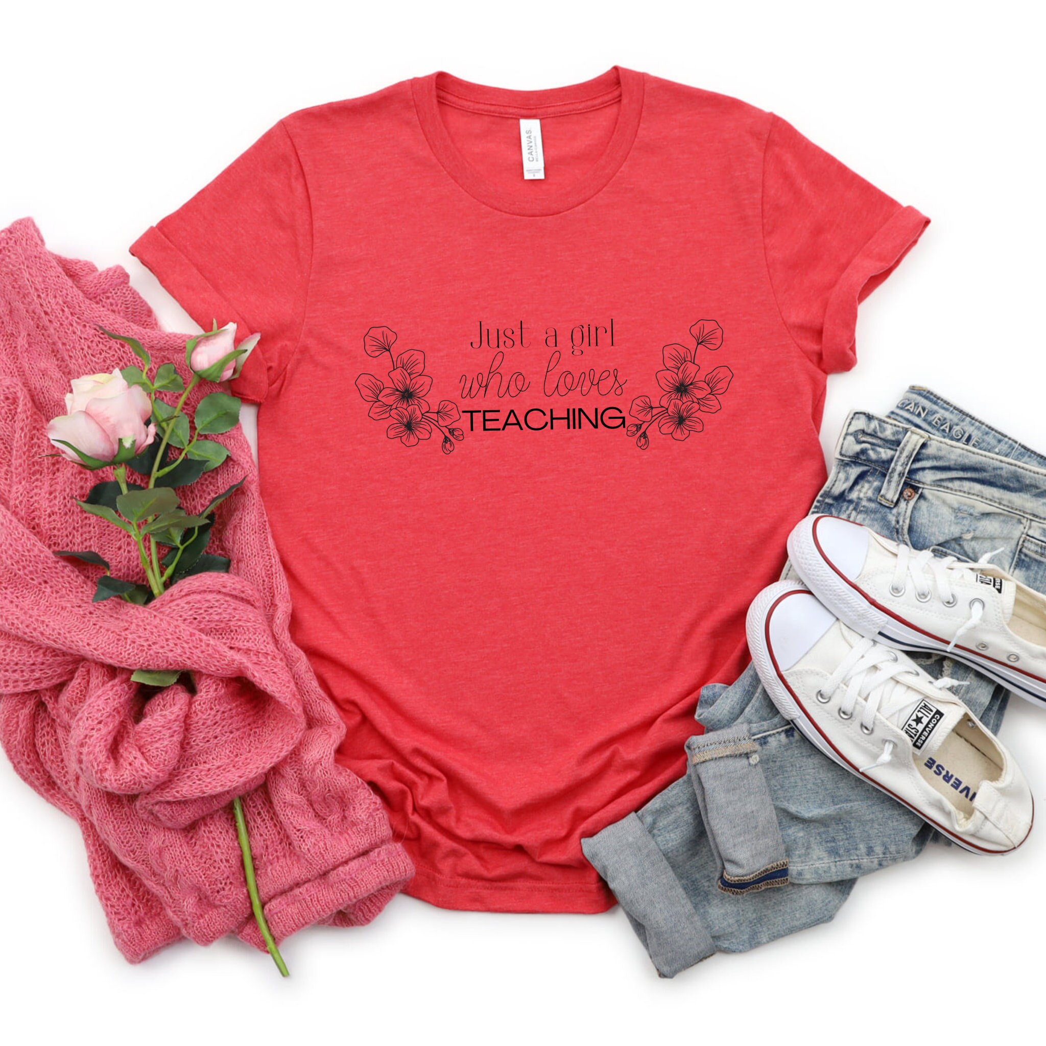 Girl Who Loves Teaching, Teacher Shirt, Gift for Teacher, Cute Teacher ...