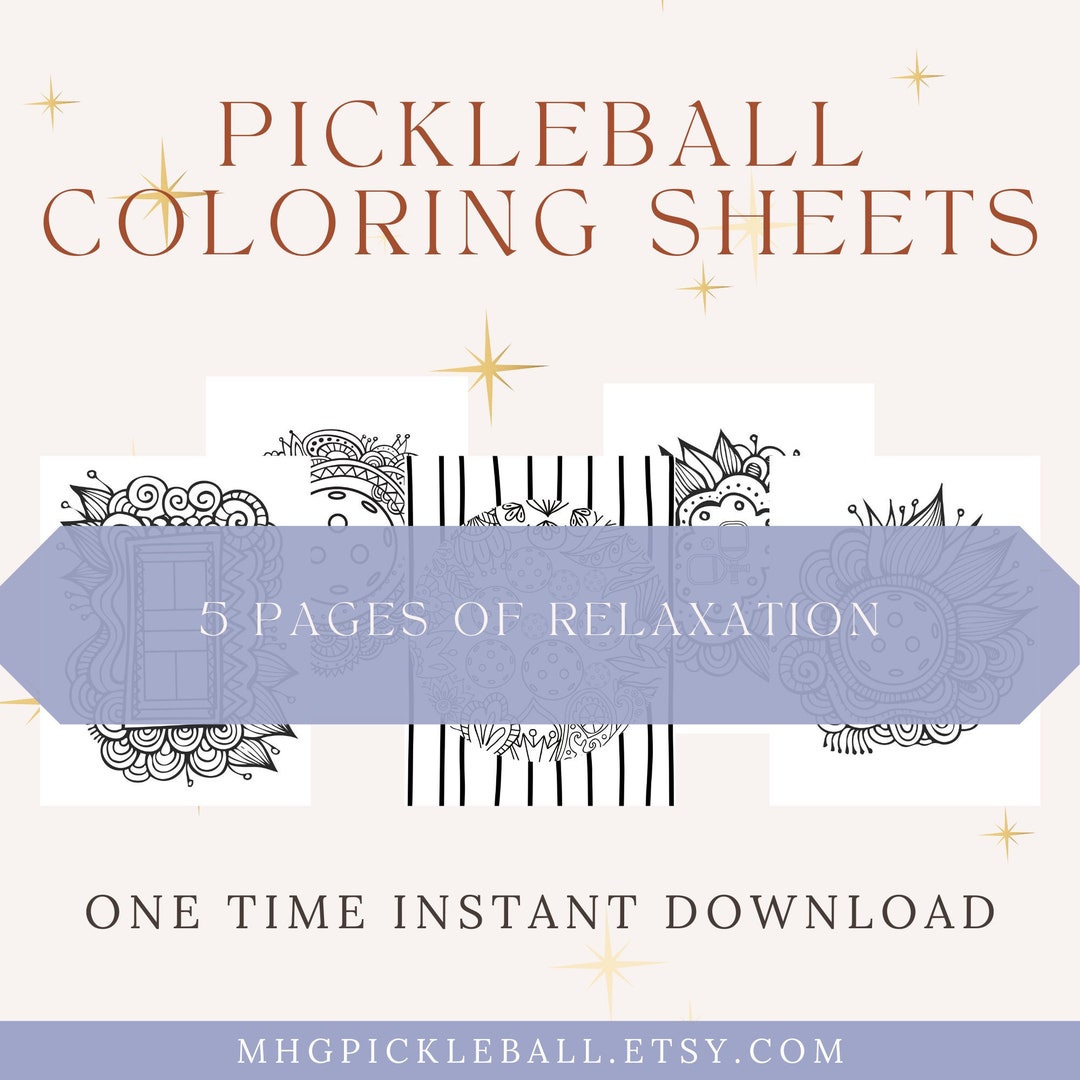 Pickleball Printable Coloring Book Pages Digital Download Coloring ...