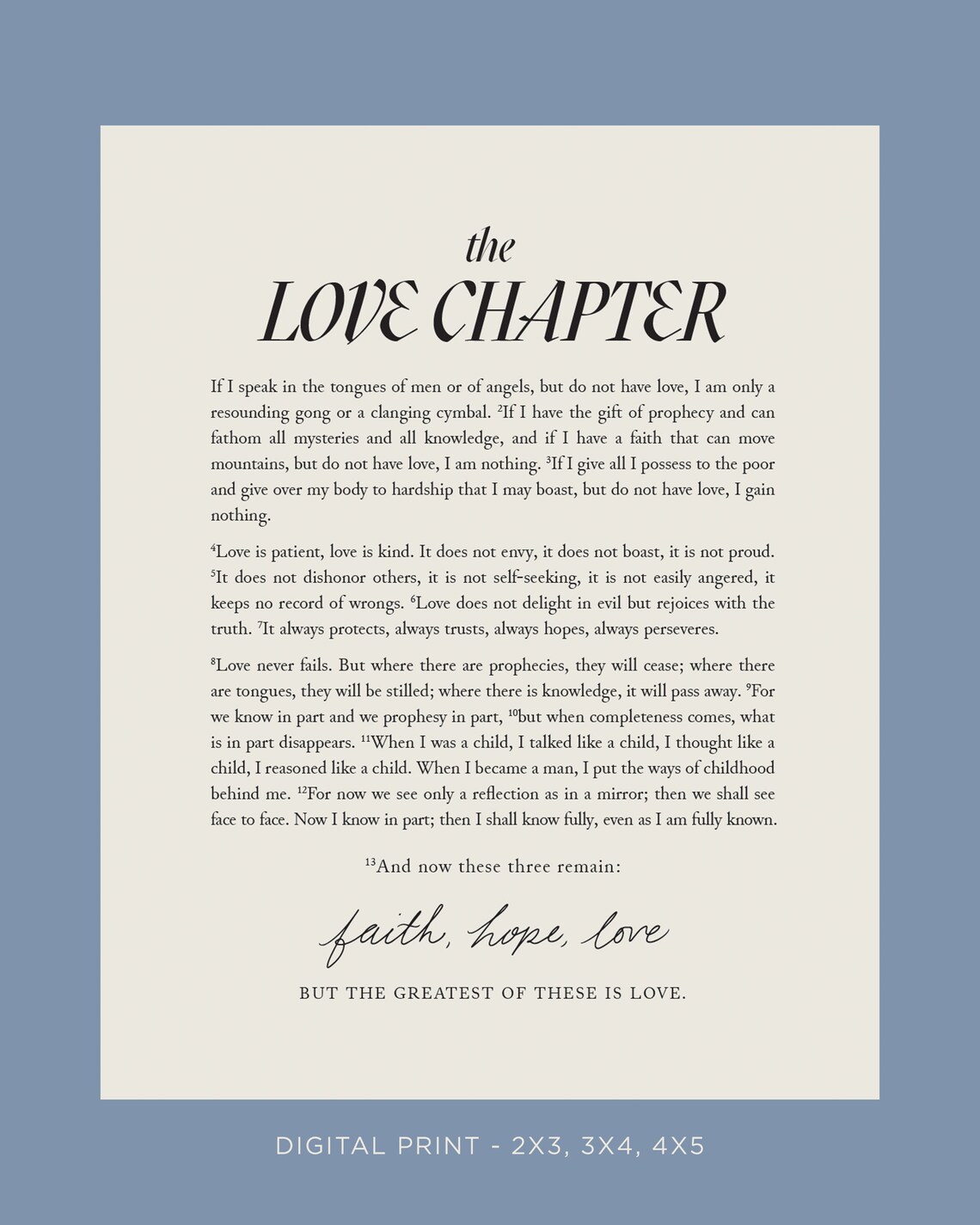 LOVE CHAPTER 1 Corinthians 13 Boho Scripture Typography Minimalist New ...