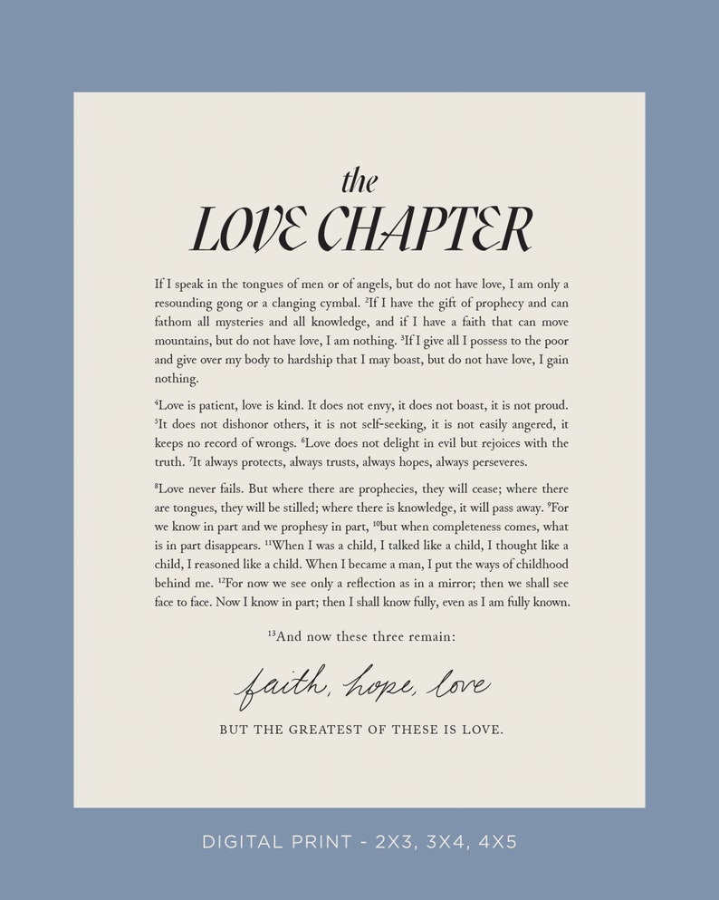 LOVE CHAPTER • 1 Corinthians 13 • Boho Scripture Typography Minimalist ...