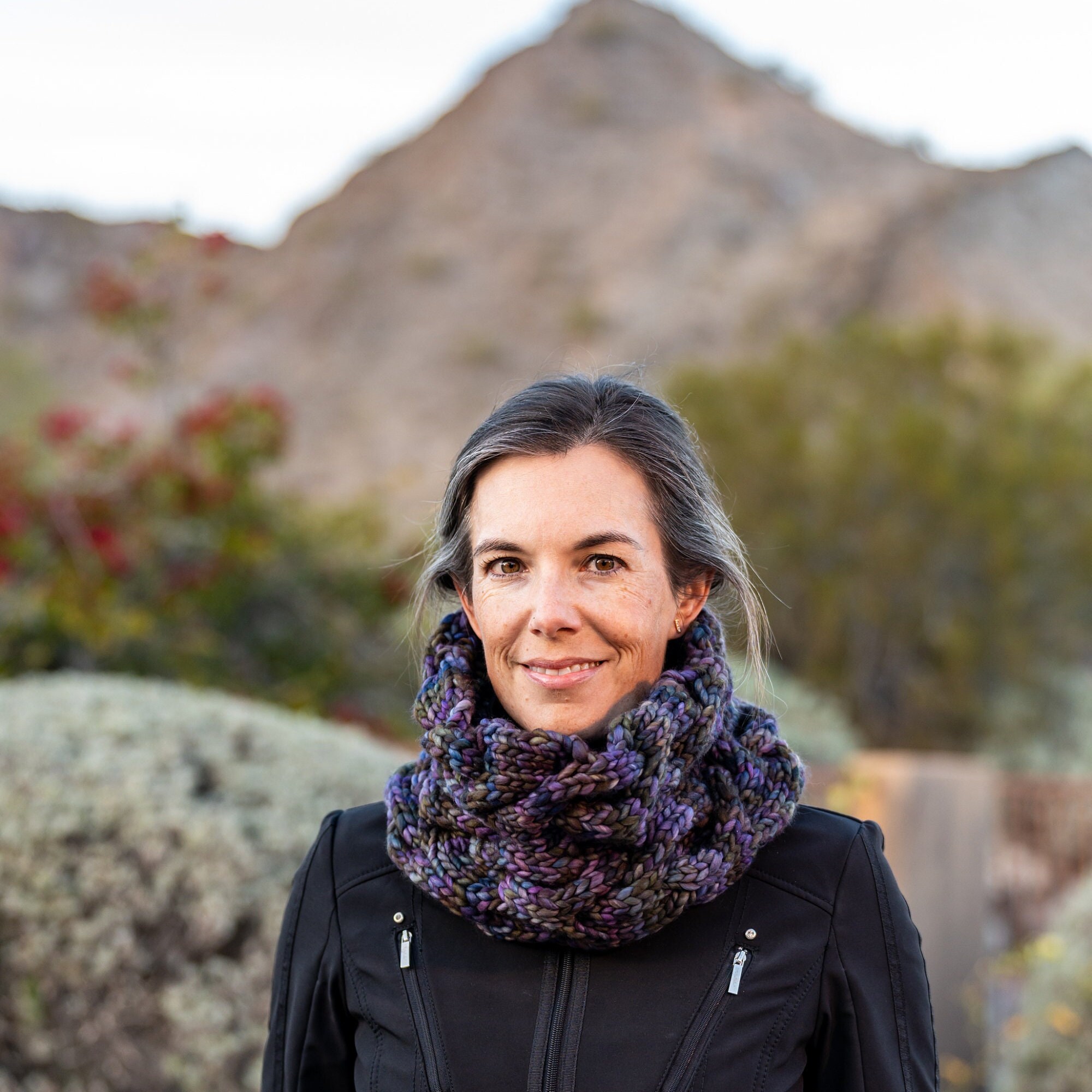 Premium Merino Wool Chunky Knit Cowl, Soft Hand Knit Purple Brown Blue ...