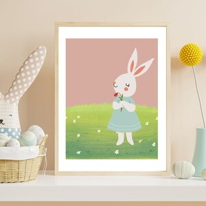 Set of 2 Colorful Rabbits Vintage, Animal Print, Spring Decor, Bunnies ...