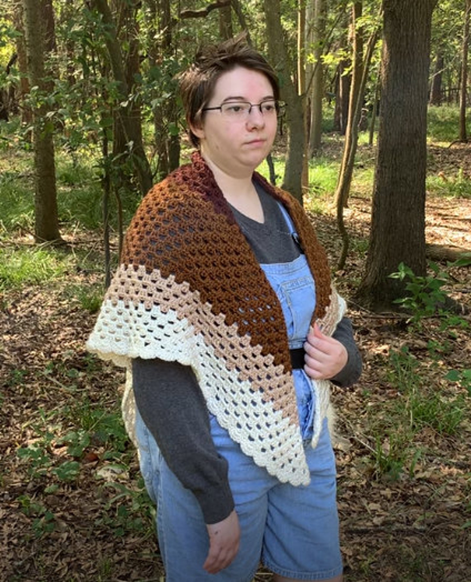 Crochet Granny Square Shawl Cottagecore Earth Tone Colorblock - Etsy