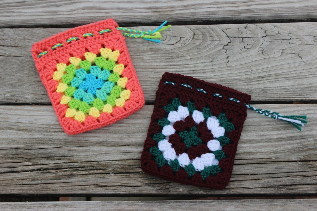 Crochet Granny Square Drawstring Pouch Trinket Bag - Etsy