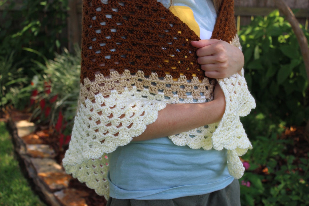 Crochet Granny Square Shawl Cottagecore Earth Tone Colorblock - Etsy