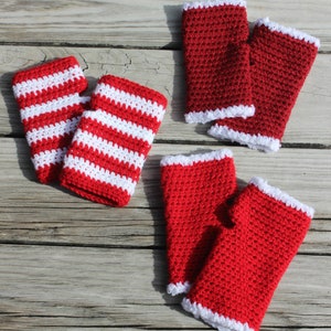 Crochet Christmas Fingerless Gloves Candy Cane Santa Gloves - Etsy