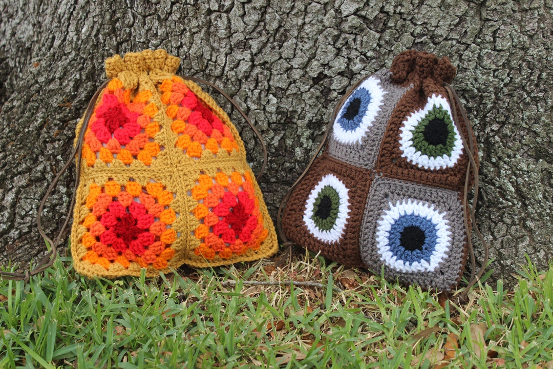 Crochet Granny Square Drawstring Pouch Large Pouch Rucksack Granny ...