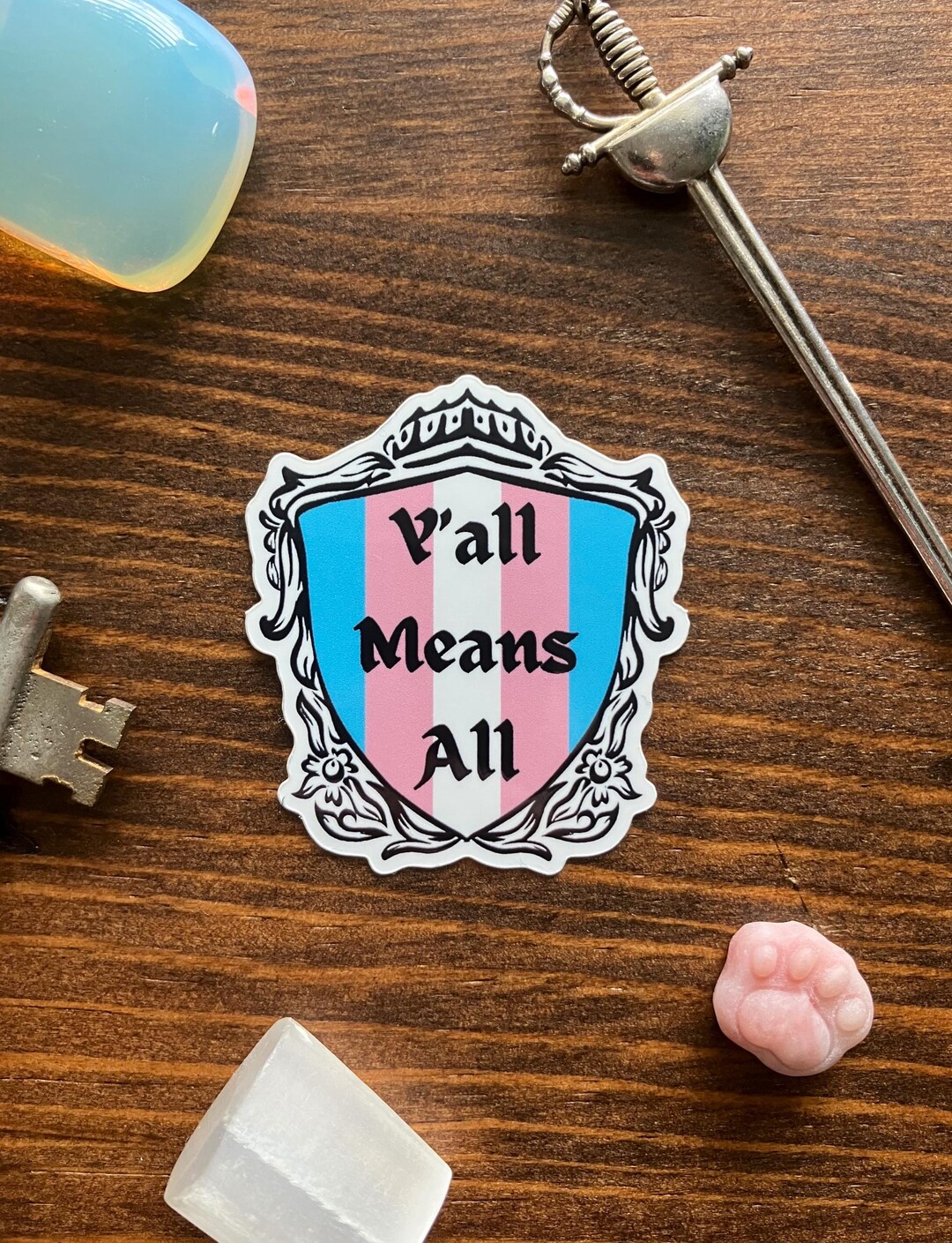 Y'all Means All Trans Pride Shield Sticker Ren Faire Transgender Flag ...