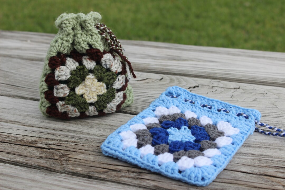 Crochet Granny Square Drawstring Pouch Trinket Bag - Etsy