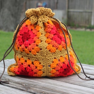 Crochet Granny Square Drawstring Pouch Large Pouch Rucksack Granny ...