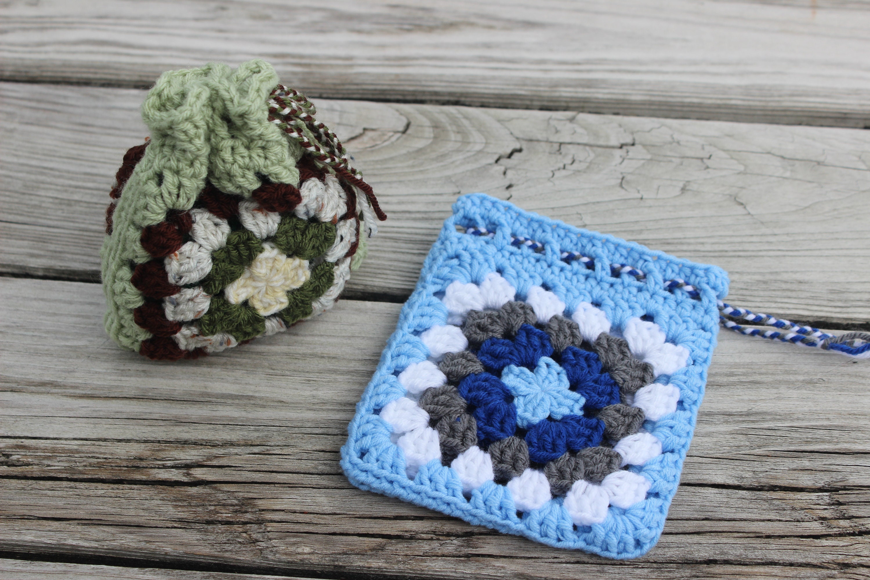 Crochet Granny Square Drawstring Pouch Trinket Bag - Etsy