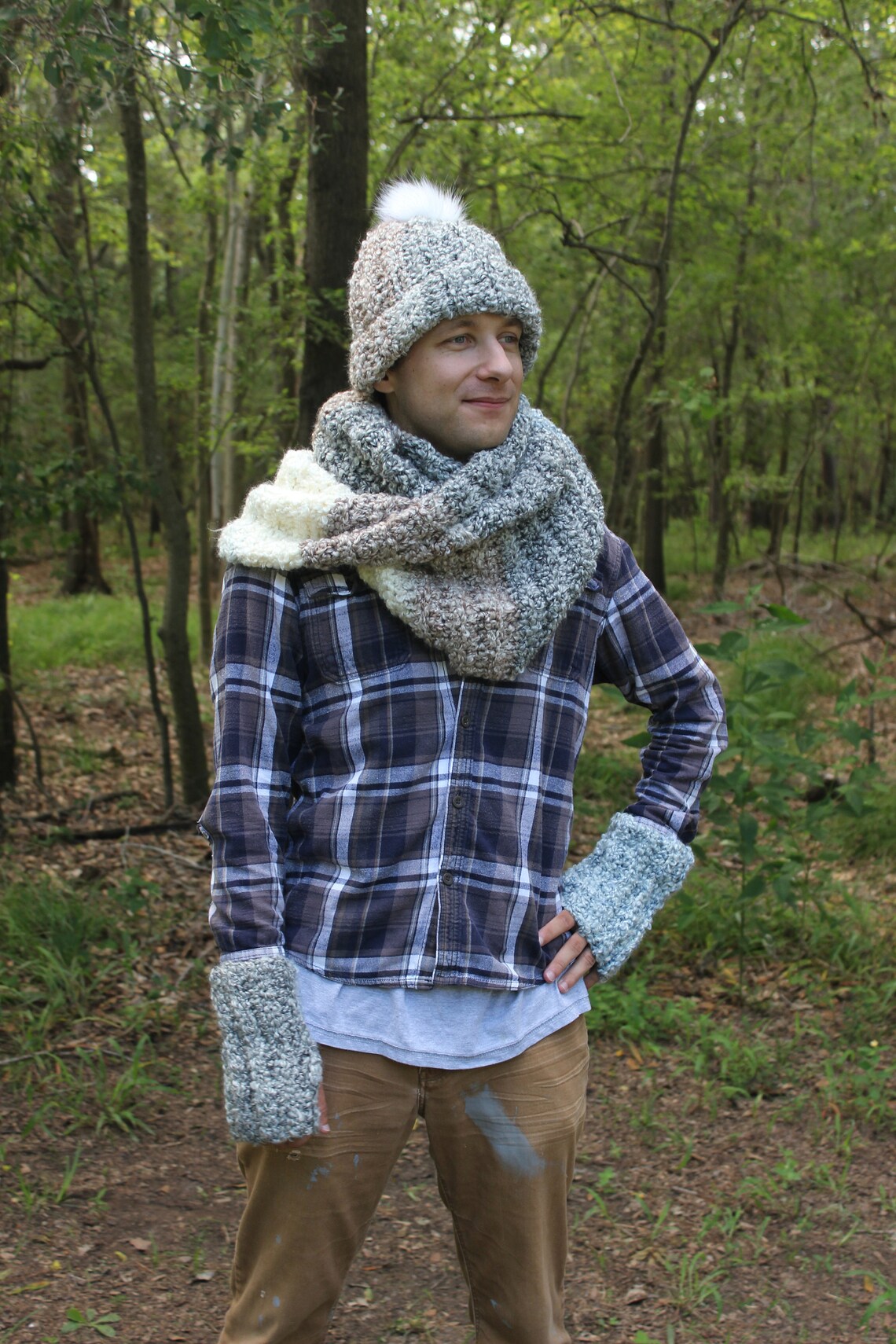 Crochet Oversized Cowl Hat and Gloves Set Fluffy Hooded Cowl - Etsy