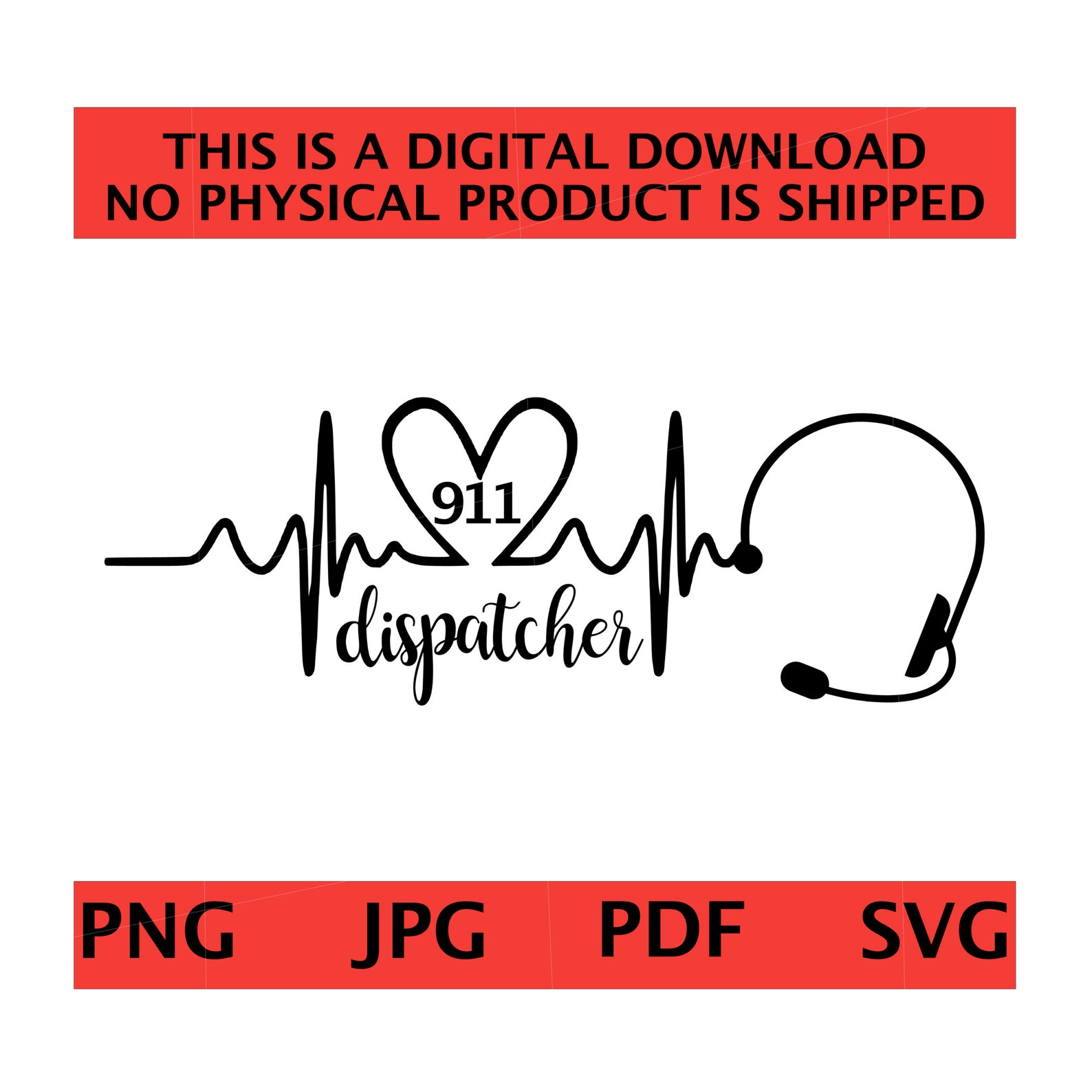 911 Dispatcher Headset Heart Instant Download Digital File - Etsy