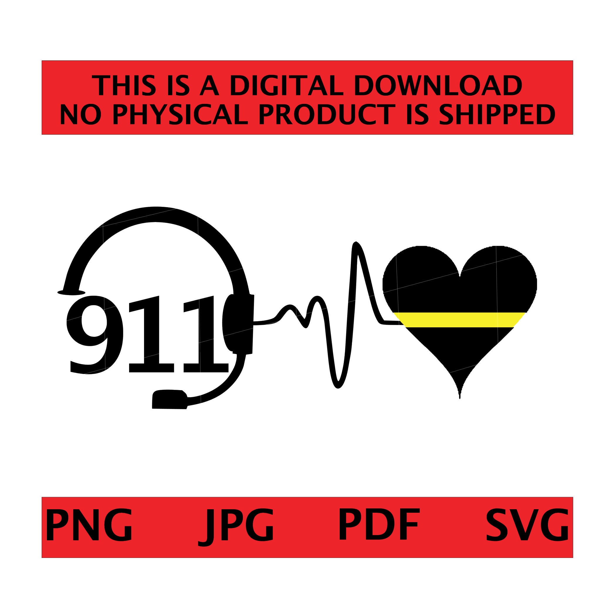 Gold Line 911 Dispatcher Headset Heart Instant Download Digital File ...