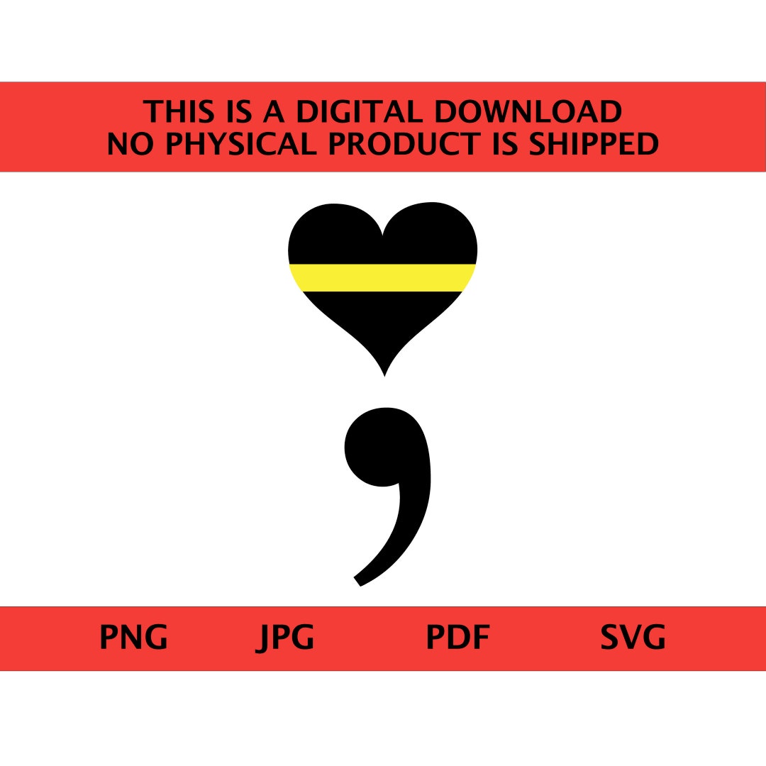 Gold Line Heart Semi Colon Mental Health Awareness Digital File Suicide ...
