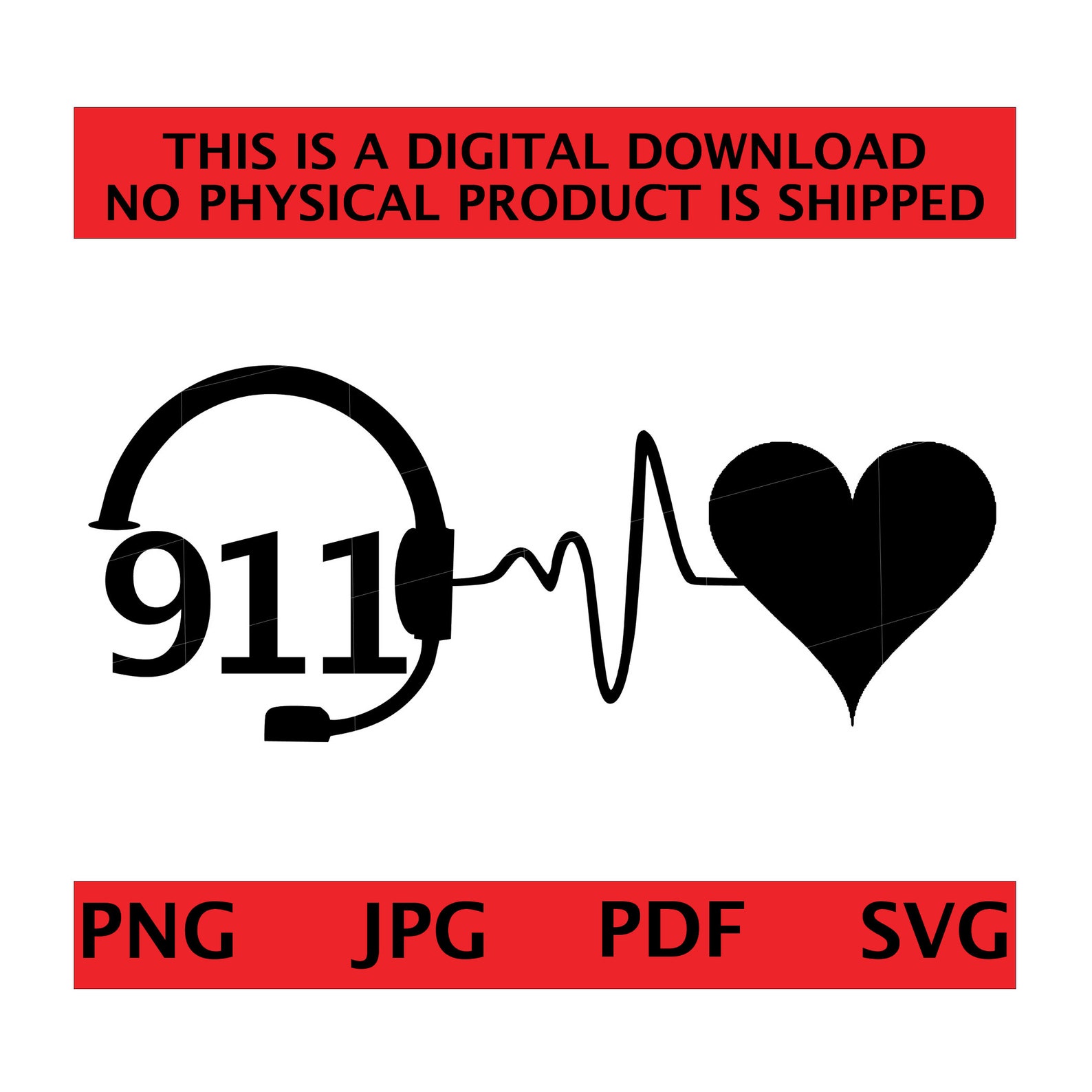 911 Dispatcher Headset Heart Instant Download Digital File SVG PNG JPG ...
