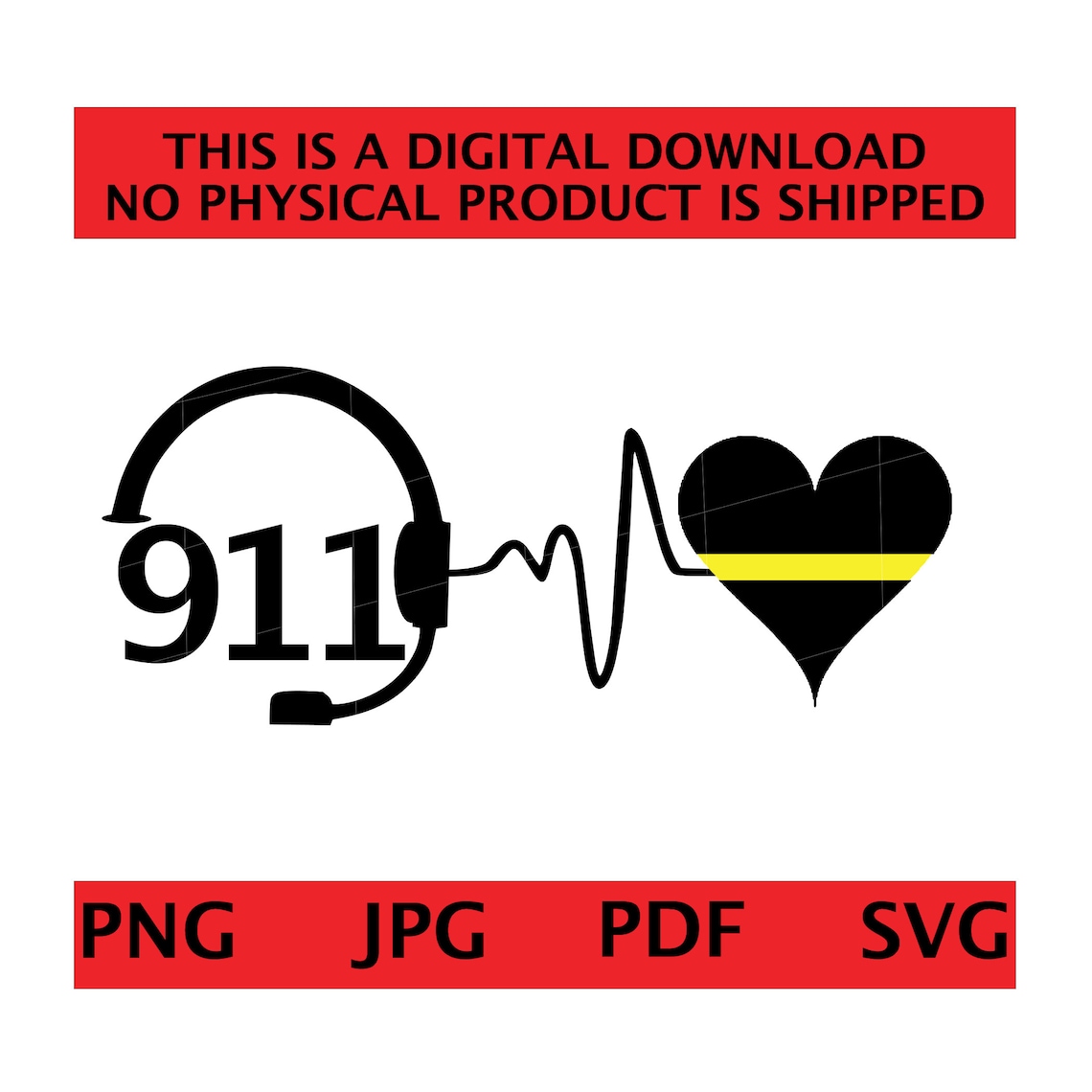 Gold Line 911 Dispatcher Headset Heart Instant Download Digital File ...