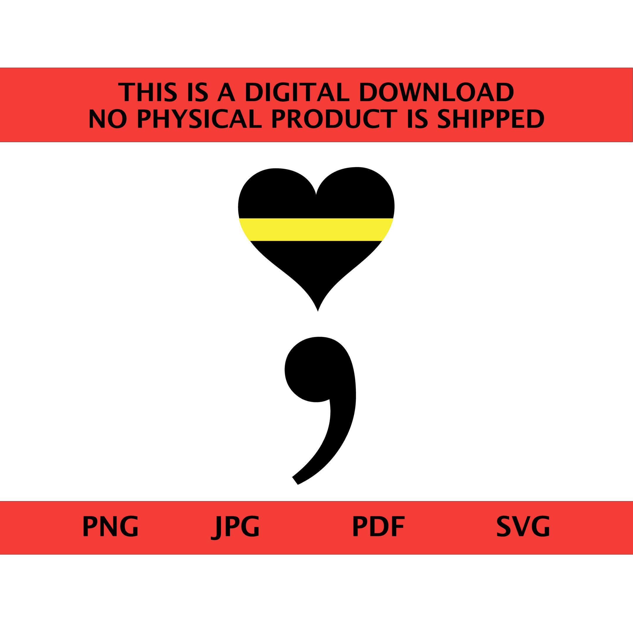 Gold Line Heart Semi Colon Mental Health Awareness Digital - Etsy