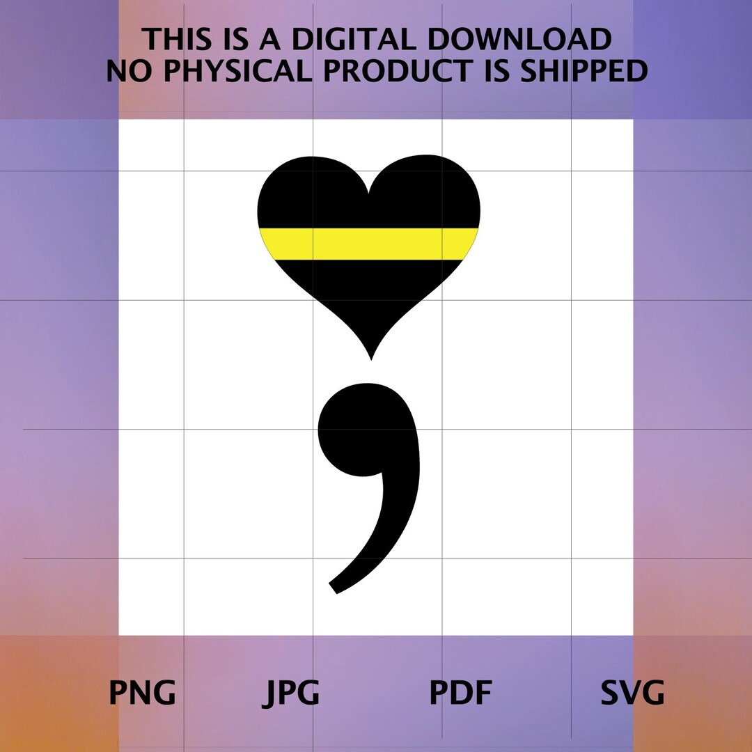 Gold Line Heart Semi Colon Mental Health Awareness Digital File ...