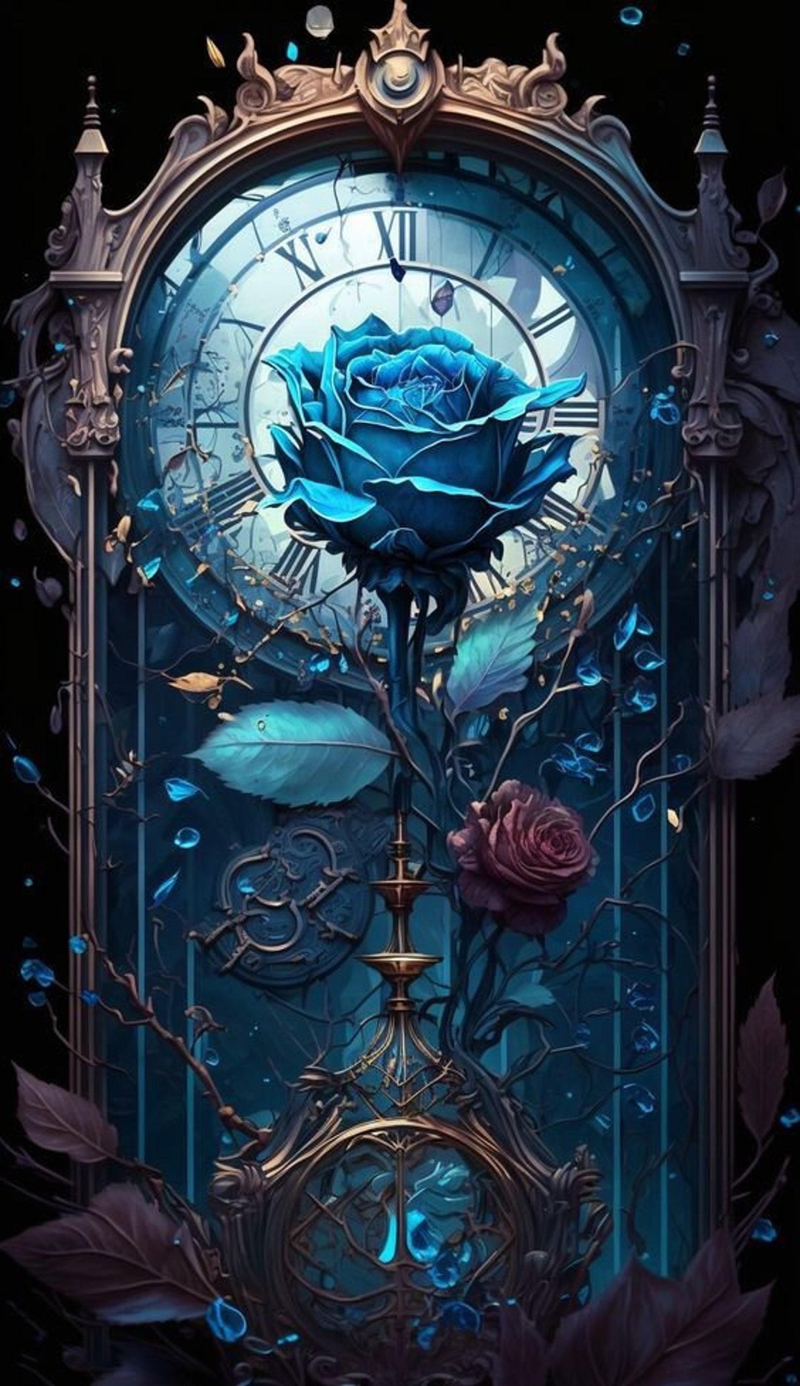 Blue Rose Clock PNG File - Etsy