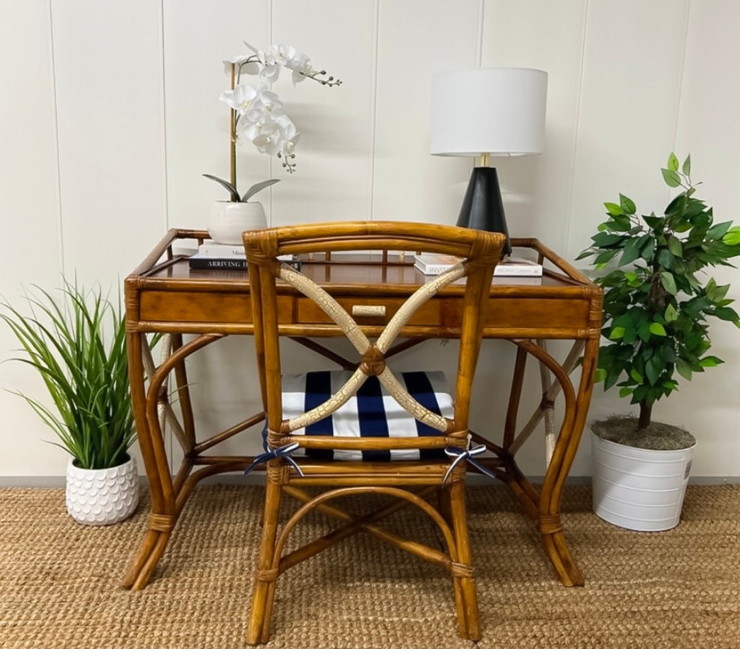 Vintage Mcguire Style Rattan Writing Desk & Chair - Etsy