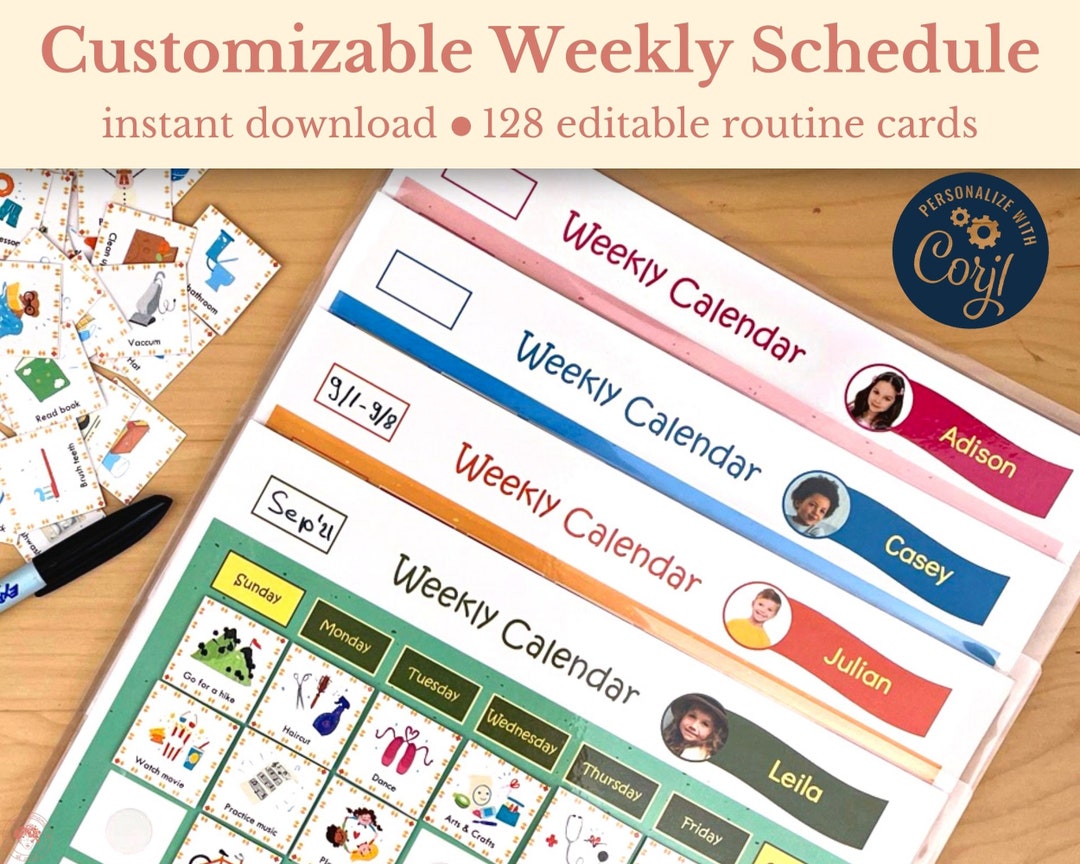Weekly Schedule for Kids With Picture and Editable Routine Cards ...