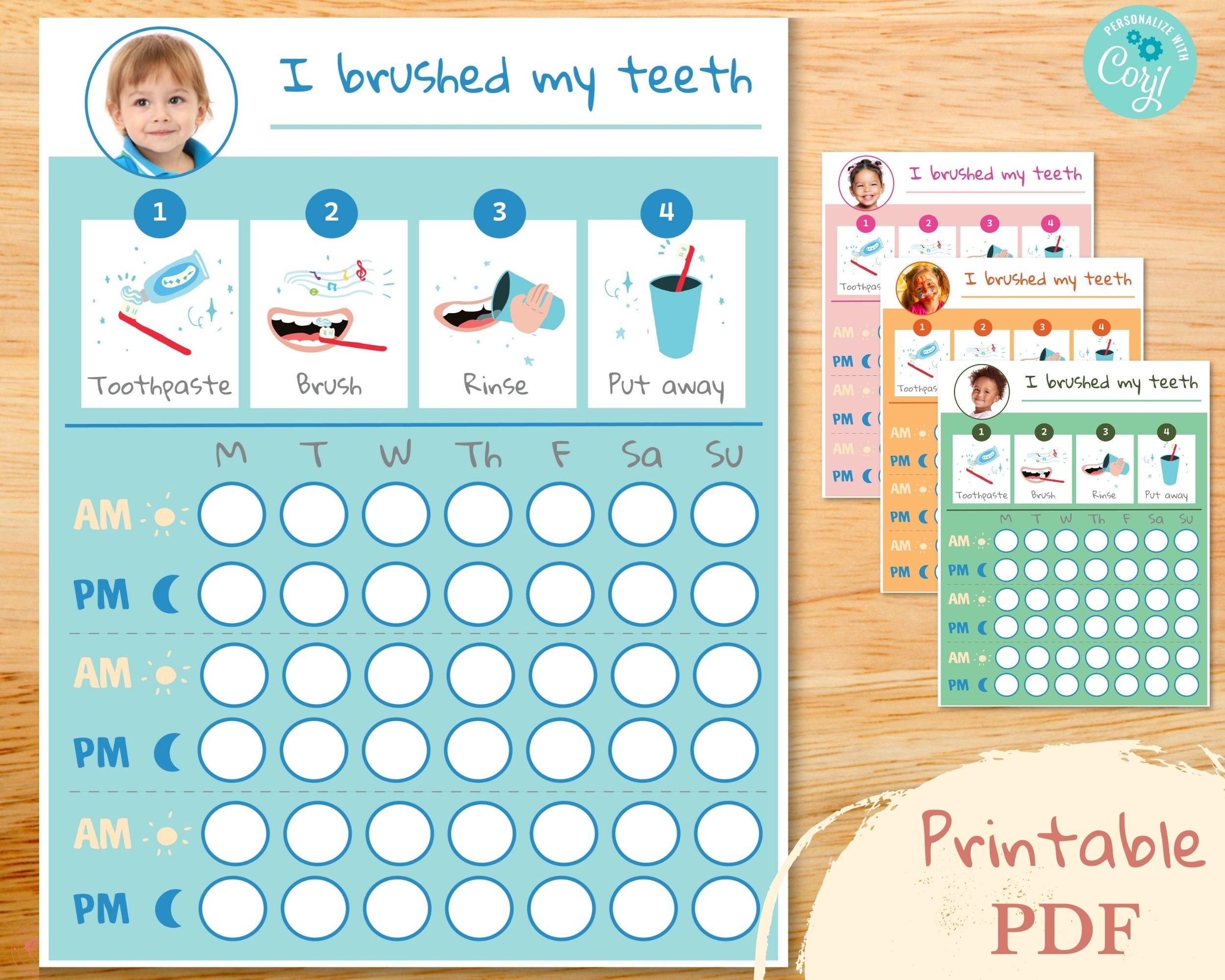 Teeth Brushing Chart, Brush Your Teeth Sticker Chart for Kids, Toddler ...