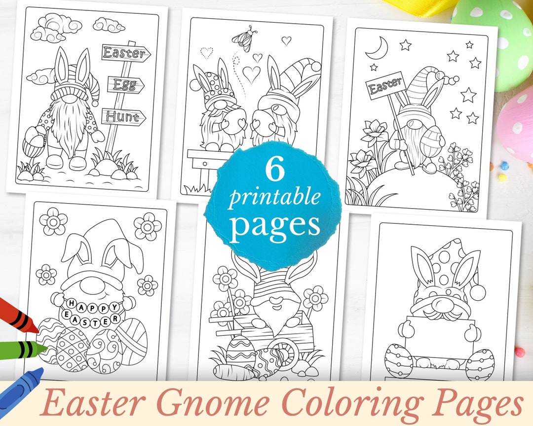 Easter Coloring Pages With Gnomes for Kids, Easter Activity, Easter ...