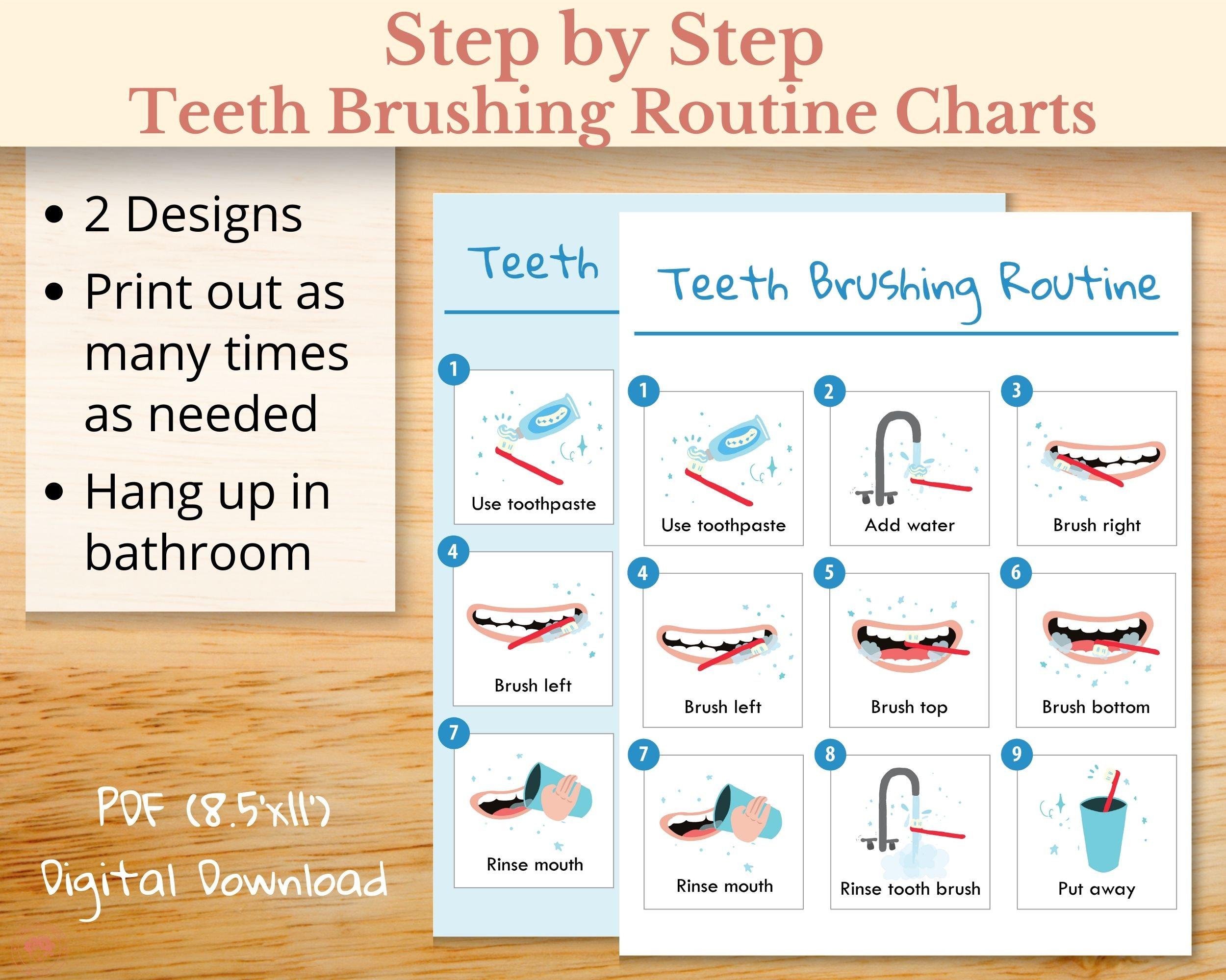 Teeth Brushing Routine Chart for Boys, Brush Your Teeth, Educational ...