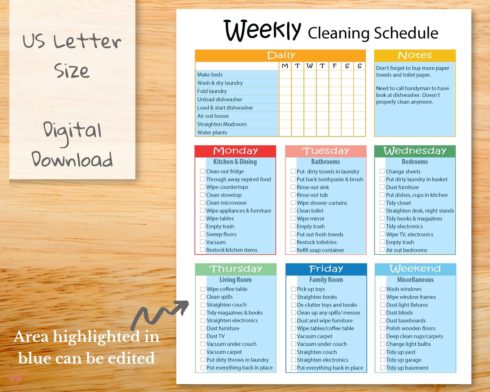 Easy Cleaning Schedule Editable Cleaning Planner Cleaning - Etsy