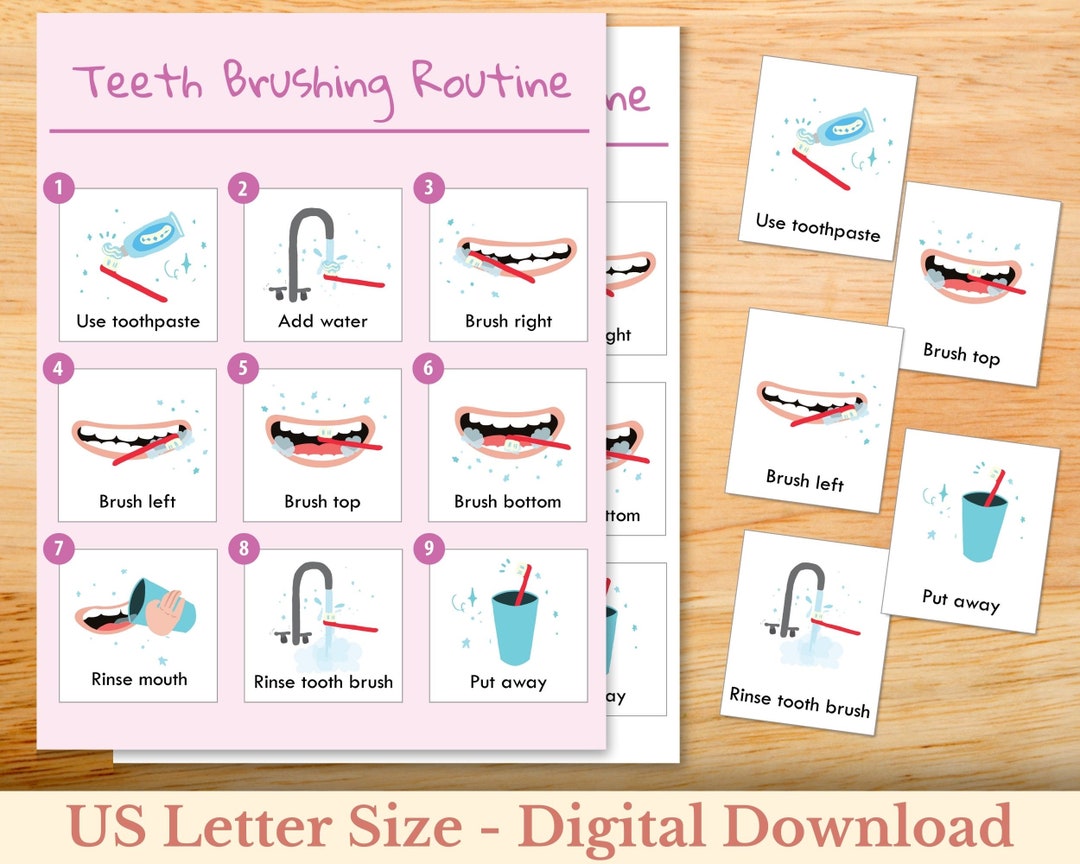 Teeth Brushing Routine Chart for Girls, Brush Your Teeth, Educational ...