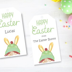 Editable Easter Basket Tags Gnome, Personalized Printable Easter Tag ...