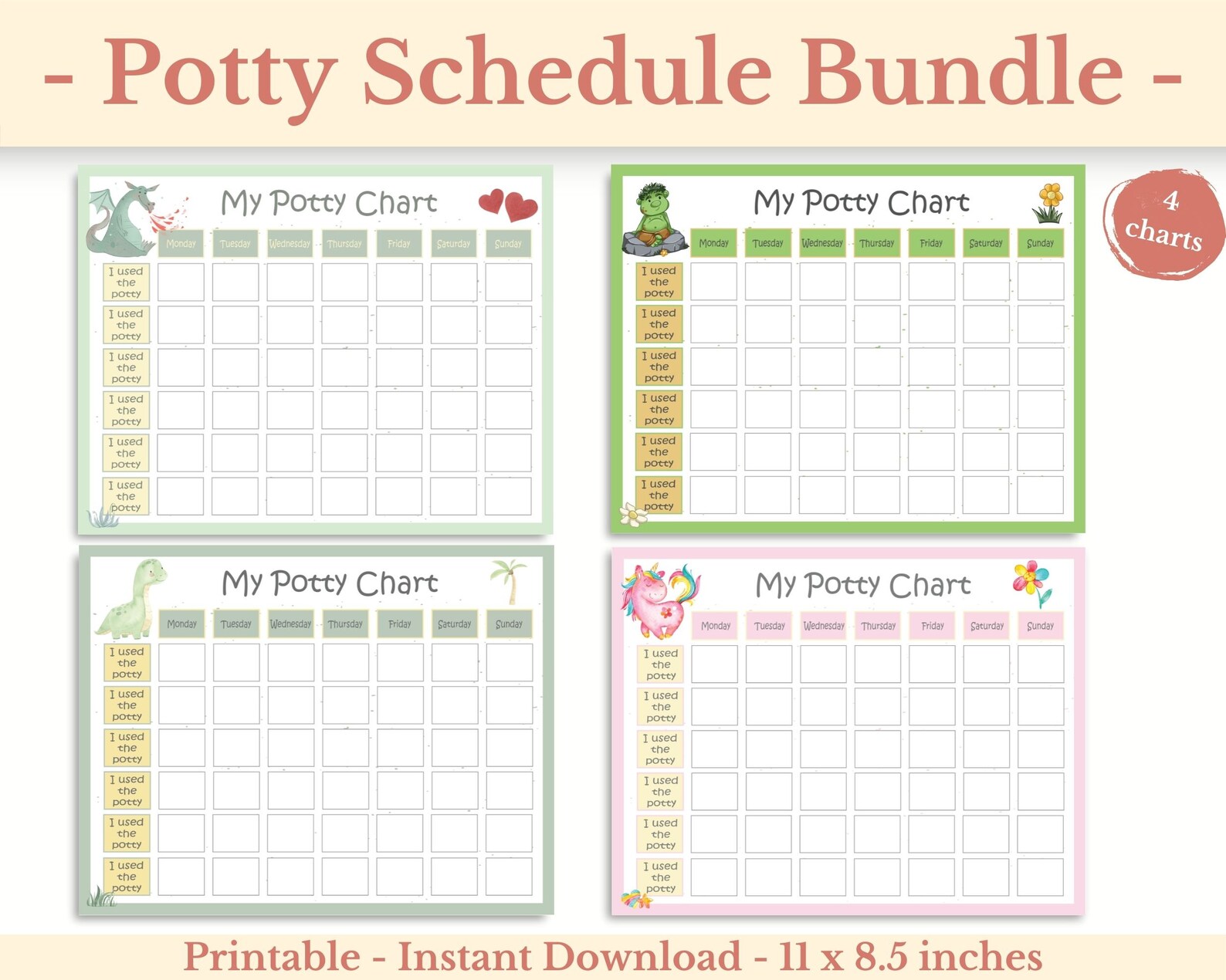 Printable Weekly Potty Training Schedule Pages, Potty Training Sticker ...