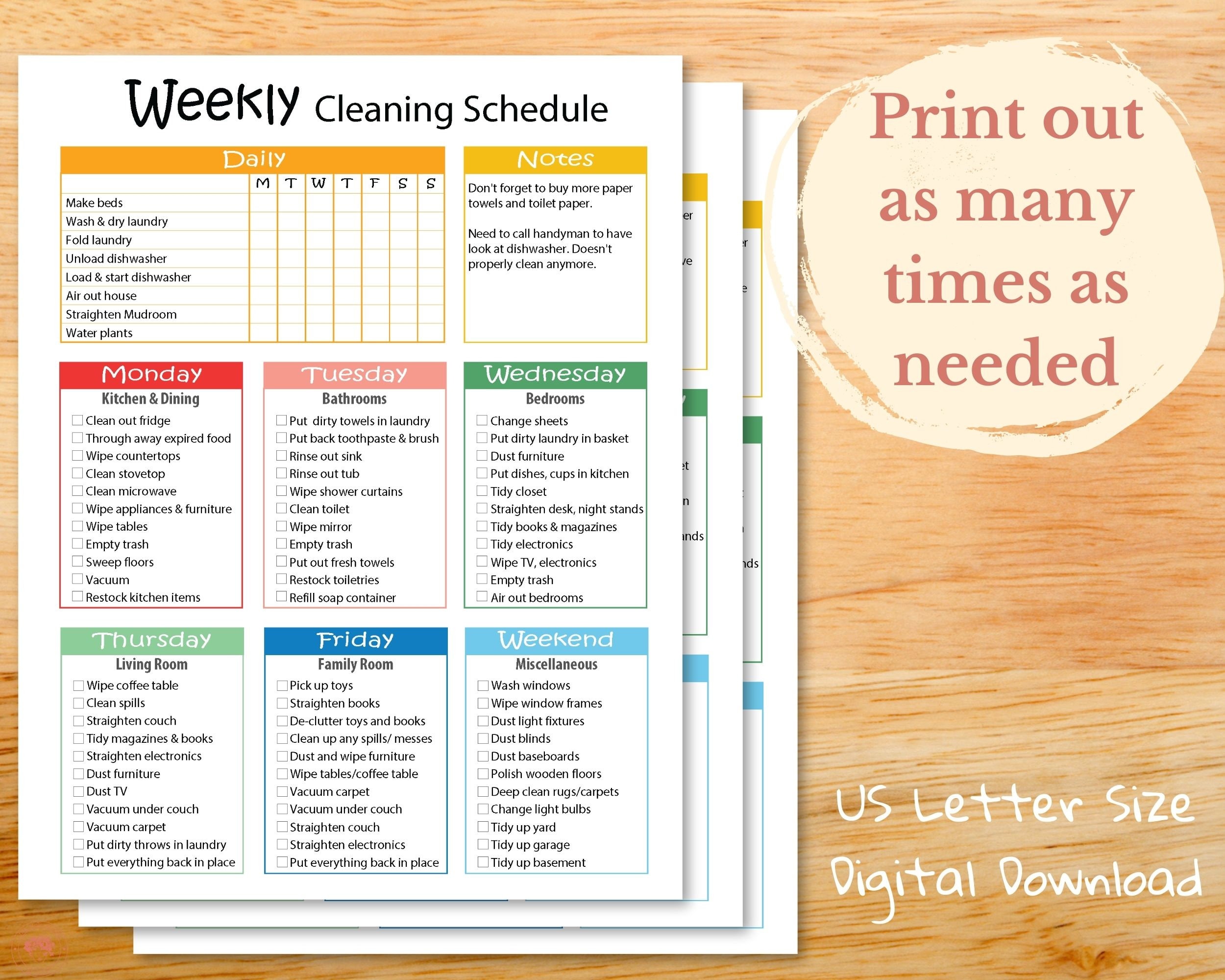 Easy Weekly Cleaning Schedule Editable for Families, Daily and Weekly ...