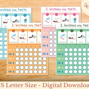 Teeth Brushing Chart Bundle for Kids, Brush Your Teeth, Sticker Chart ...
