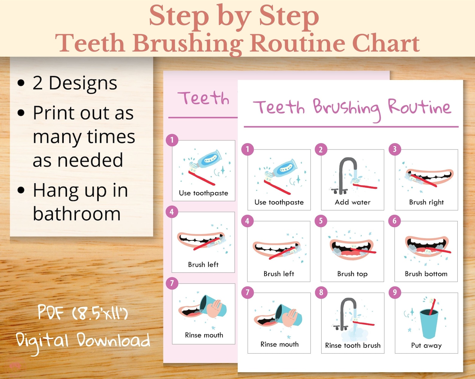 Teeth Brushing Routine Chart for Girls, Brush Your Teeth, Educational ...